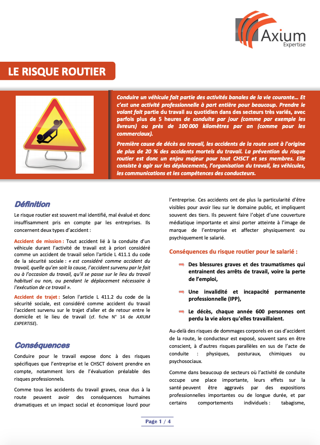 Risques routiers en entreprise : fiche d'information pdf à télécharger